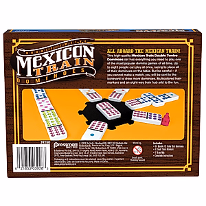 Mexican Train Dominoes - Beautiful Color Dot Double 12 Dominoes Set - Includes Train Markers and Hub by Pressman Multi Color, 5"