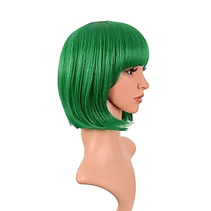 MapofBeauty 12 Inch/30 cm Fashion Lady Short Straight Flat Bangs Bob Wig (Green)