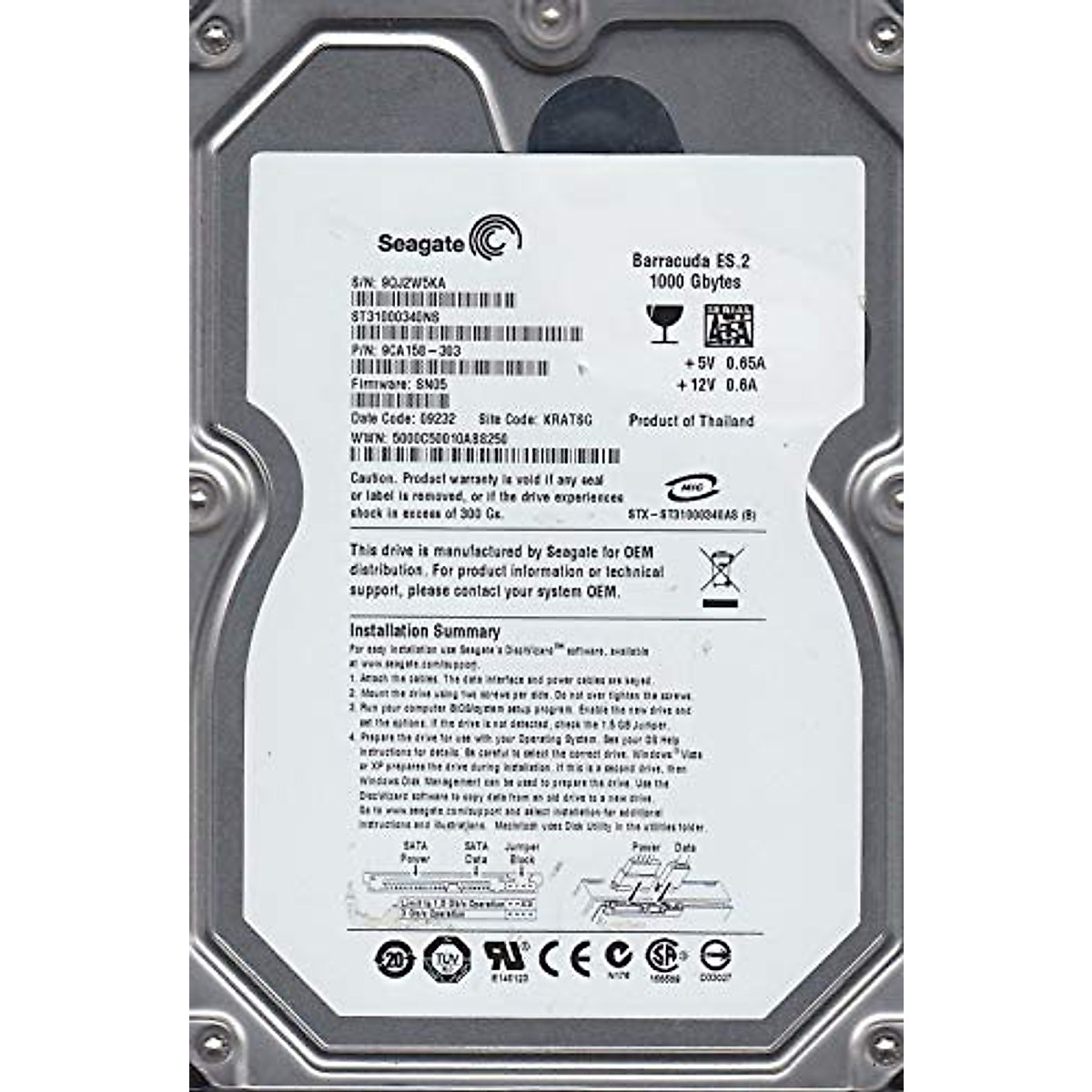 Seagate ST31000340NS 1TB Hard Drive (Renewed)