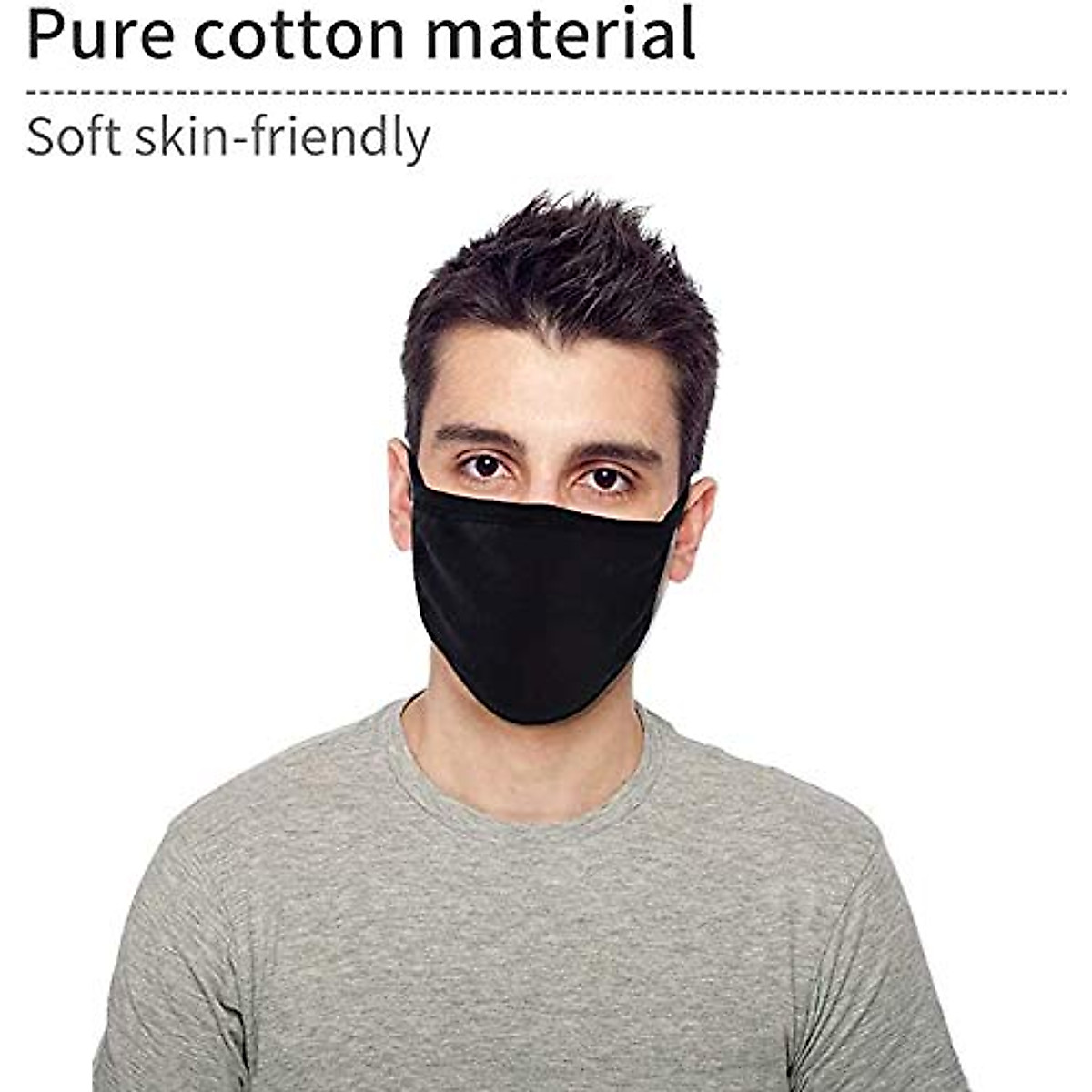 Black Face Mask, 5 Pcs Cloth Mask Cotton Face Masks Washable Reusable Fashion Protective Fabric Masks Outdoor for Adults Men Women Teens