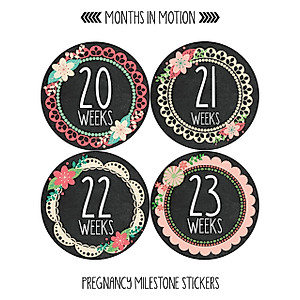 Months In Motion Pregnancy Weekly Belly Growth Stickers - Week to Week Pregnant Expecting Photo Prop - Maternity Keepsake - Baby Bump - Large Set of 36 Weekly Photo Sticker