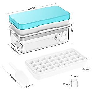 Ice Cube Tray with Lid and Bin, 64 pcs Ice Cubes Molds, Ice Trays for Freezer, Ice Cube Tray Mold, With 2 trays, Ice Freezer Container, Spill-Resistant Removable Lid & Ice Scoop, for Whiskey,Cocktail