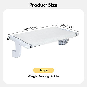 Zoratoo Window Sill Mount Cat Perch for Indoor Cats, One-Step Sliding Clamping Slot Adjustment Cat Hammock with Removable Two Fabrics Cover, No Suction Cups Cat Bed for Windowsill & Bedside (Large)