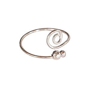 Handmade Silver Tiny Ball & Spiral Wire Warp Band Adjustable Toe Ring, 925 Sterling Silver, Swirl Thin Dainty Open Toe, Pinky or Knuckle Rings for Women, By MiYa Jewelry Creations
