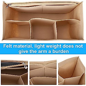 AIERSA Rubber Beach Bag Organizer Compatible with Bogg Bag/Simply Southern Tote, Felt Insert Divider Pouch with Zipper for Bogg Bags Accessories, with 7 Pocekets, Only for Original X Large Size -Beige