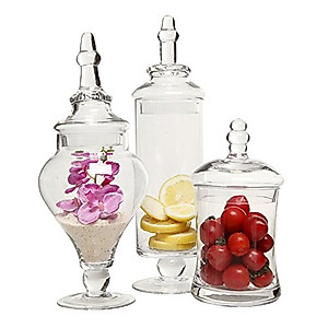 MyGift Clear Glass Apothecary Jars with Lid, Decorative Footed Vase, Candy Buffet Containers Set of 3