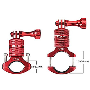 HSU Bike Handlebar Mount for Gopro Hero 12/11/10/9/8/7/6/5/4 AKASO Campark Osmo Action 3/4 and Other Action Cameras, 360 Degrees Rotary Motorcycle Mount (Red)
