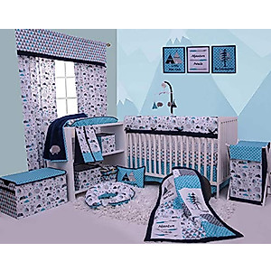 Bacati Woodlands Boys Cotton Hamper, Aqua/Navy/Grey