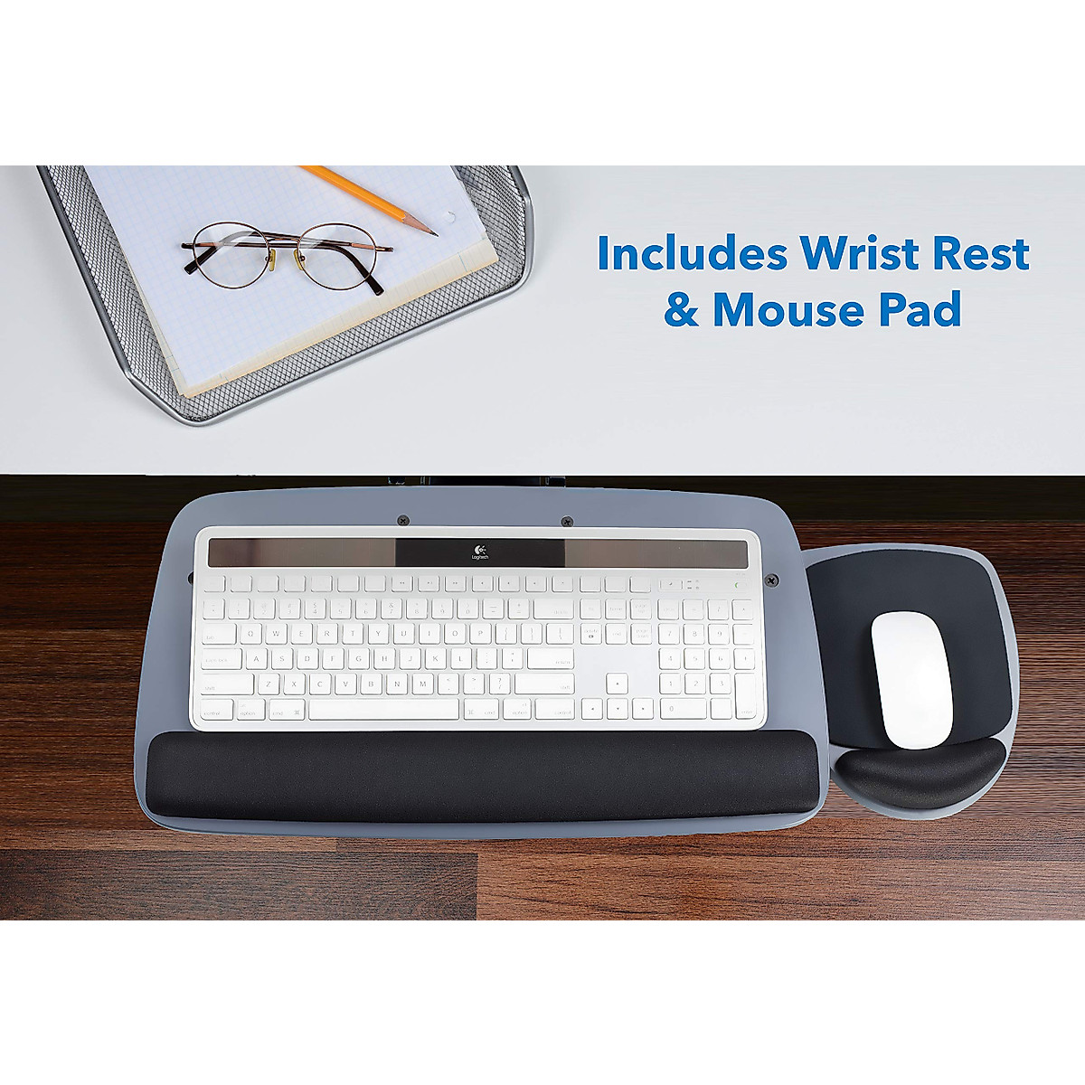 Mount-It! Under Desk Keyboard Tray, Adjustable Keyboard and Mouse Drawer Platform with Ergonomic Wrist Rest Pad, 17.25" Track (MI-7137)