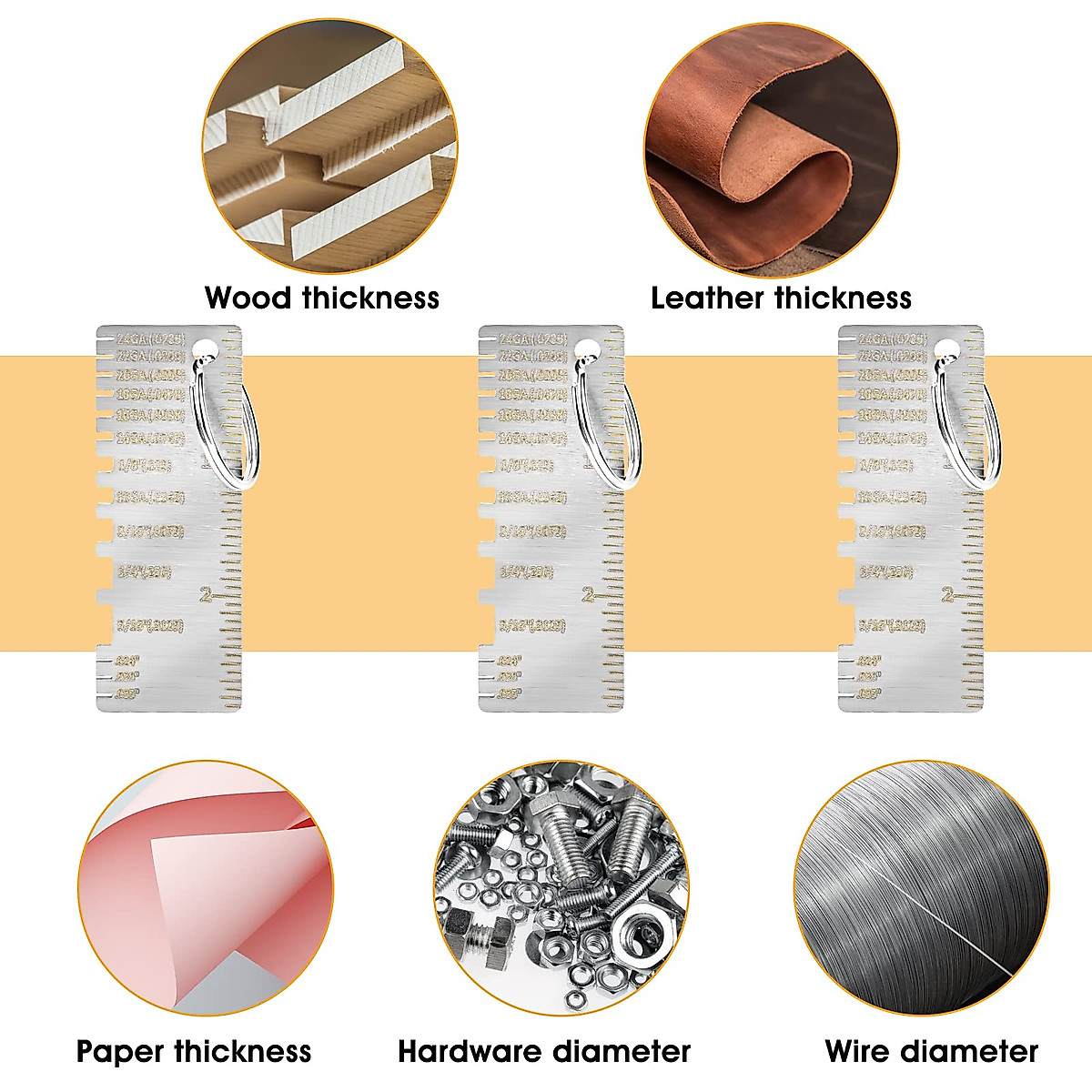 Lusofie 3Pcs Metal Gauge Thickness Tool, Stainless Steel Mini Portable Metal Sheet Thickness Gauge Material Wire Thickness Gage