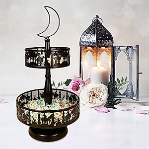 Ramadan Metal Serving Tray Moon Decor Trays Cookies Dessert Display Plate Serving Tower Tray Eid Double-Layer Pastry Tray Islam Muslim Al-Fitr Iftar Party Crescent Iron Platters Table Decor Type 6