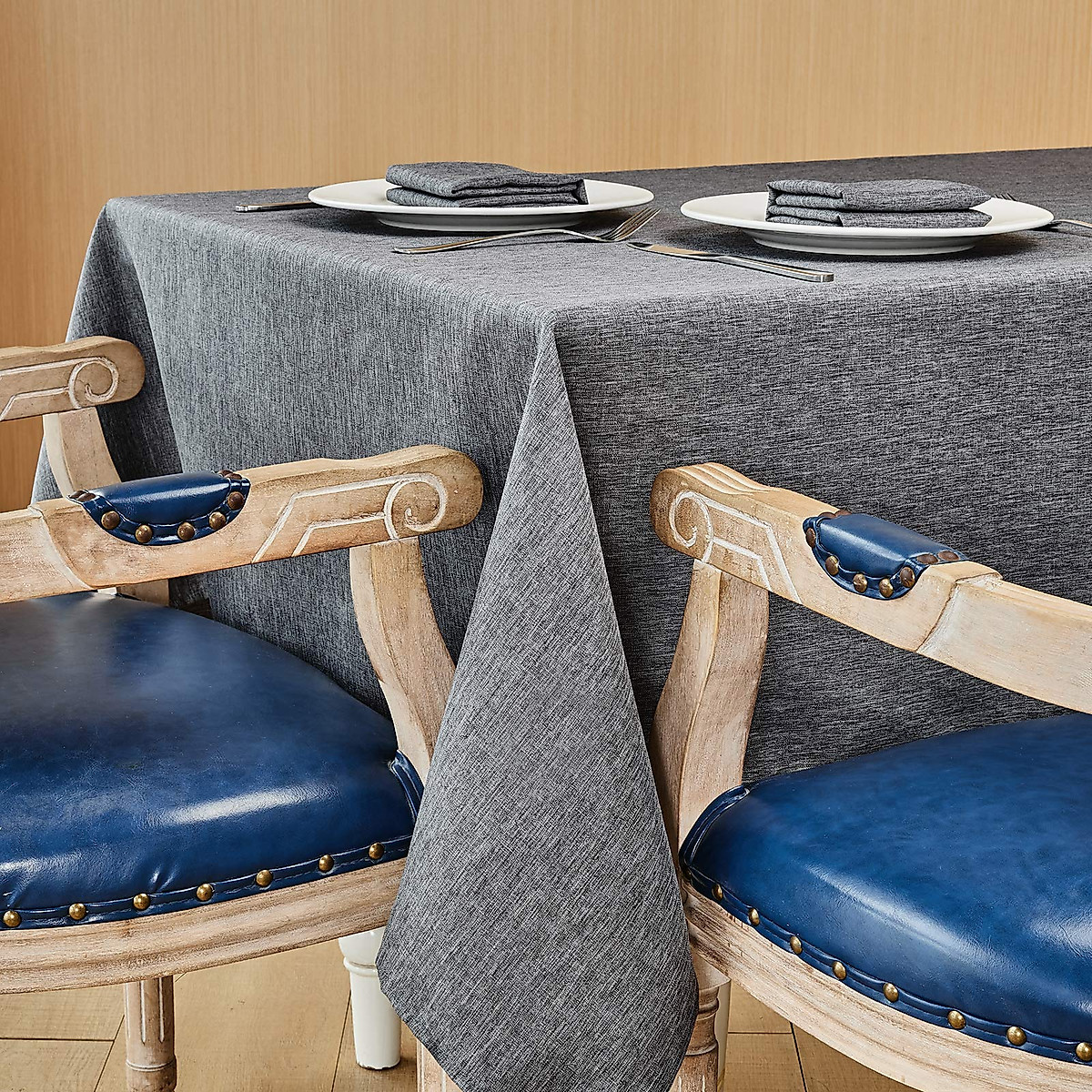 Mebakuk Rectangle Table Cloth Linen Farmhouse Tablecloth Waterproof Anti-Shrink Soft and Wrinkle Resistant Decorative Fabric Table Cover for Kitchen (Dark Grey, 60" x 104" (8-10 Seats))