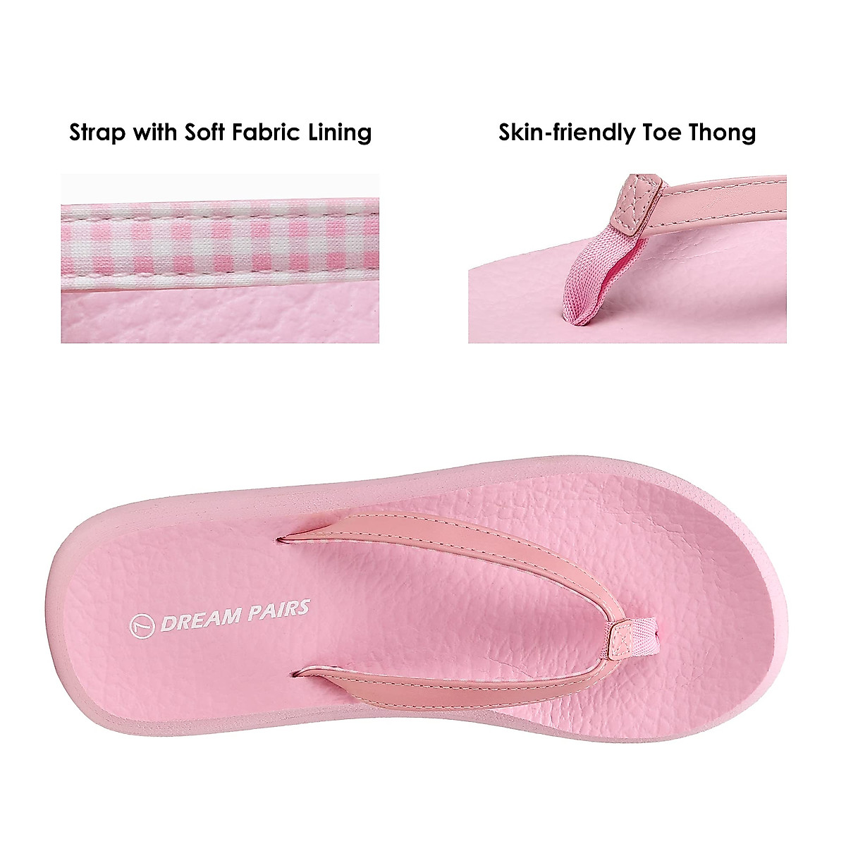 DREAM PAIRS Womens Arch Support Flip Flops Comfortable Soft Cushion Summer Beach Thong Sandals SDFF2224W Pink - 8
