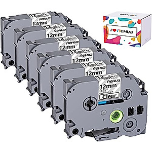 Hehua Tz Tape 12mm 0.47 Laminated Clear TZe-131 TZe131 Compatible for Brother Label Maker Tape 12mm 0.47 Clear TZ-131 TZ131 for Ptouch PT D210 D200 D220 D600 PTH110, 1/2'' Black on Clear, 6 Pack