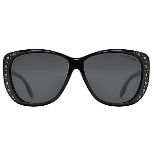 PZ - Polarized Women Sunglasses Wear to Cover Over Prescription Glasses UV Protection (Black Purple + Polarized Grey)