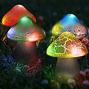 4 Pieces Outdoor Solar Powered Garden Mushroom Lights LED Waterproof Cute Mushroom Shaped Pathway Landscape Lights 2 Modes Automatic Change and 5 Lamp Beads for Yard Landscape Decoration