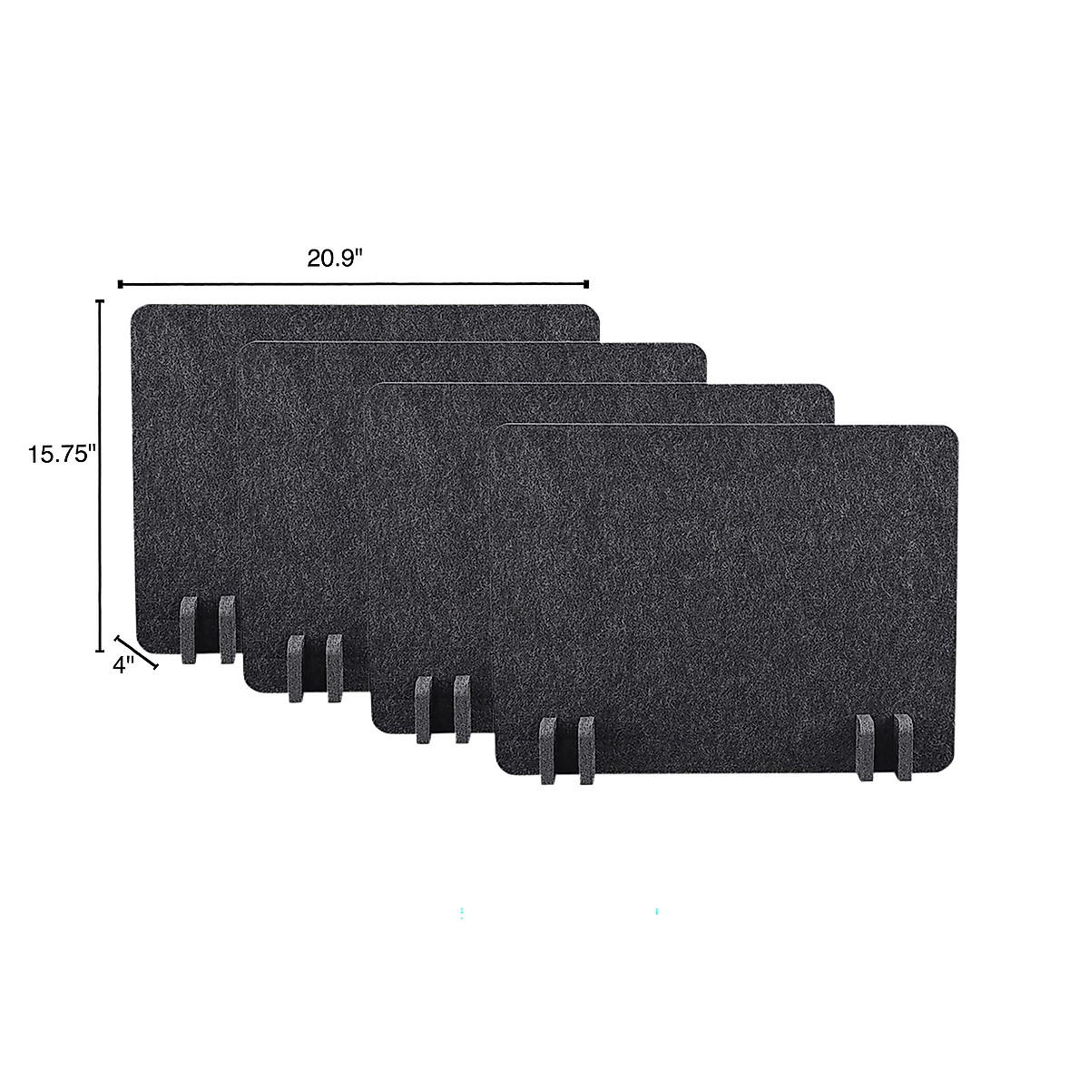 Stand Up Desk Store ReFocus Raw Noise and Distraction Reducing Freestanding Acoustic Desk Divider Mounted Privacy Panel (Anthracite Gray, 20.9" x 16", 4-Pack)