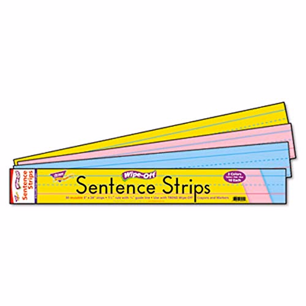 Trend T4002 Wipe-Off Sentence Strips, 24 X 3, Blue/Pink, 30/Pack
