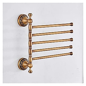 Towel BAR Rack Copper Folding Rotating Towel Bar, Wall Mount Antique Brass 3/4/5 Layer Activities Towel Bar,Hand Towel Holder Bathroom Accessory/4 Bathroom Hardware/4 (Color : 5)