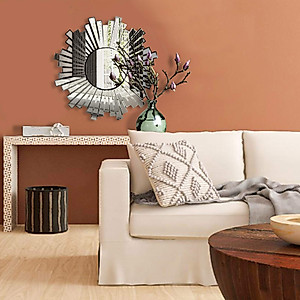 The Urban Port 28 Inch Round Floating Wall Mirror with Sunburst Design Frame
