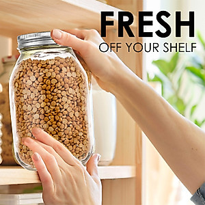 Glass Regular Mouth Mason Jars, 32 Ounce (2 Pack)Glass Jars Metal Airtight 1 Piece Lids for Food Storage, Canning, Drinking, Dry Food, Pickling, Overnight Oats, Meal Prep, Yogurt, Fermenting