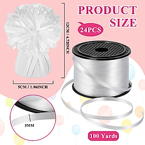 24 PCS Balloon Weights Metallic Anchor, Balloon Holder Heavy Weights with 1 Roll Iridescent Crimped Ribbon for Balloons Table Party Favor Birthday Decor(White)