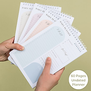 Daily Planner To Do List Notepad 60 Undated Pages,Pastel Blue,Twin-ring Spiral Bindling 6x9 Inch Desktop Daily Planning Notepad with Protective Cover, Water Intake, Habit Tracker