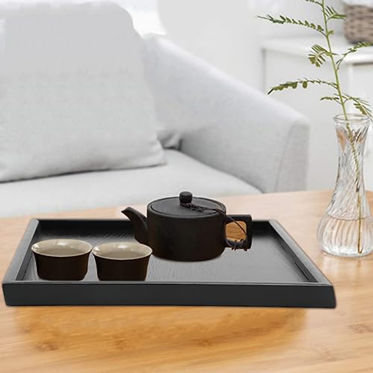Wood Tea Tray, Solid Coffee Serving Trays Black Walnut Snack Platter Non Slip Food Storage Plate Rectangular Table Decor Accessories Wooden Decorative Antique for Home Restaurants Kitchen