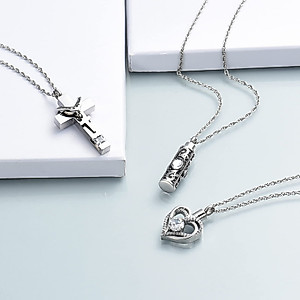 shajwo 3 Pack Urn Necklace for Ashes for Women Gilrs Heart Cross Cylinder Cremation Jewelry for Ashes Memorial Keepsake Birthstone Pendant,White