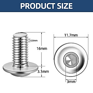 M5 x 16mm Flanged Button Head Socket Cap Screws, 304 Stainless Steel 18-8, Full Thread, Allen Socket Drive, 50 PCS