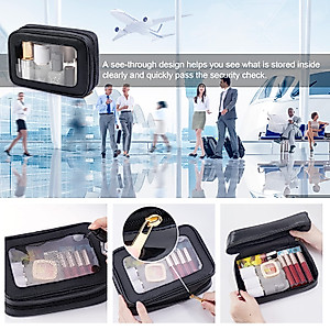 MAGEFY 2 PCS Travel Cosmetic Bags Leather Double Layer Organizer Clear Toiletry Bag Black Makeup Bags for Women Gifts with Adjustable Dividers