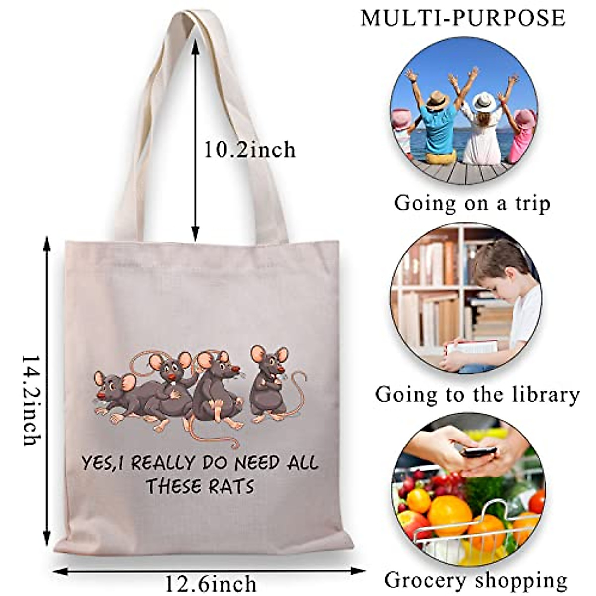 BDPWSS Rat Tote Bag For Rat Keeper Lover Gift Cute Rat Mom Gift Yes I Really Do Need All These Rats Canvas Handbag (Do need rats TG)