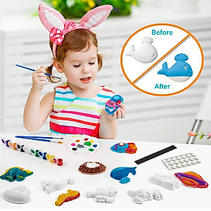 Juboury Kids Arts and Crafts Set Painting Kit - Plaster Painting Craft Kit Art Set - Painting Your Own Space Dinosaurs & Marine life Figurines - Ceramic Painting Kit for Kids, Girls, Boys, Toddlers