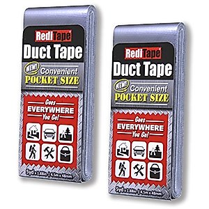 RediTape Travel Size Silver Duct Tape 2-Pack - Pocket Size Flat Thin Mini Roll - for Repairs Outdoors Emergency Crafts - 1.88 inch x 5 Yards per Pack