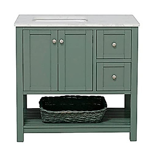 Kitchen Bath Collection 36-inch Bathroom Vanity: Engineered Carrara/Sage Green (Fully Assembled, Includes Sink, Furniture-Grade Construction, Soft-Close Hinges)
