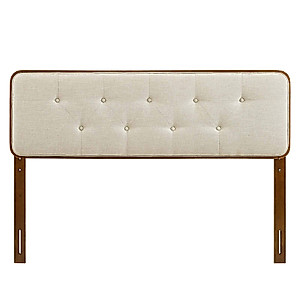 Modway MOD-6234-WAL-BEI Collins Tufted Queen Fabric and Wood Headboard, Walnut Beige