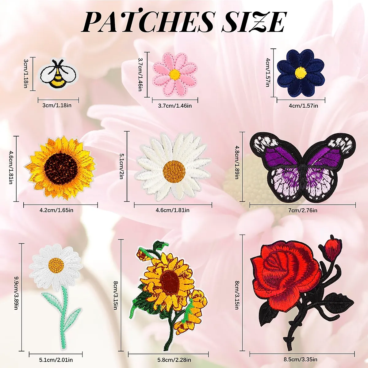 RETON 72 Pcs Embroidered Iron On Patches for Clothing, Butterfly Flower Iron On Patches Set, Bee Rose Daisy Embroidered Patches, Applique Patches for Clothes, Jackets, Jeans, Backpacks