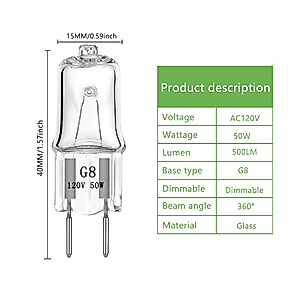 AHEVO G8 Light Bulbs 50W 120V Halogen Light Bulb G8 Base Bi-Pin 50W T4 JCD Warm White Under Cabinet Puck Lighting Replacements,10Pack