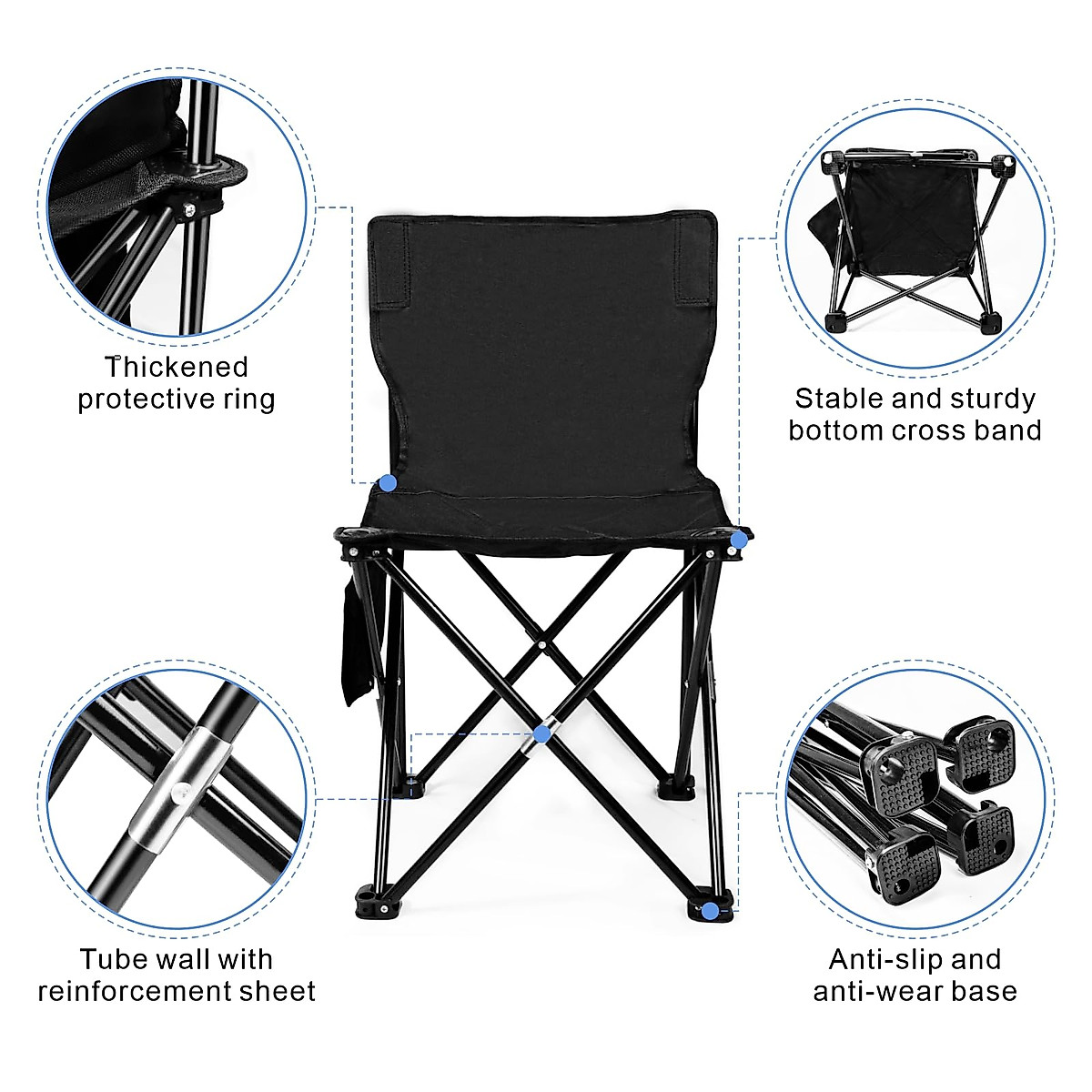 ReeMoo Camping Chair, Portable Folding Chair with Side Pocket and Storage Bag, Easy Folding and Storage, Folding Chair Suitable for Fishing, Travel, Beach, Picnic, Lawn Outdoor