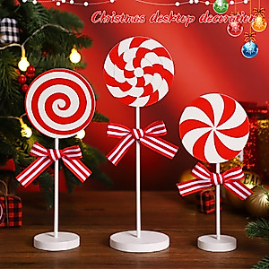 Amyhill 3 Pcs Christmas Candy Table Decor Wooden Christmas Tiered Tray Decor Red White Candy Centerpieces Xmas Tabletop Decorations Rustic Farmhouse Block Sign for Christmas Holiday Party Supplies