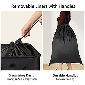 WOWLIVE 100L Laundry Hamper with Lid, Large Foldable Laundry Basket with 2 Removable Bags and Handles, Tall Collapsible Dirty Clothes Hamper for Laundry Room, Bathroom, Dorm (Black)