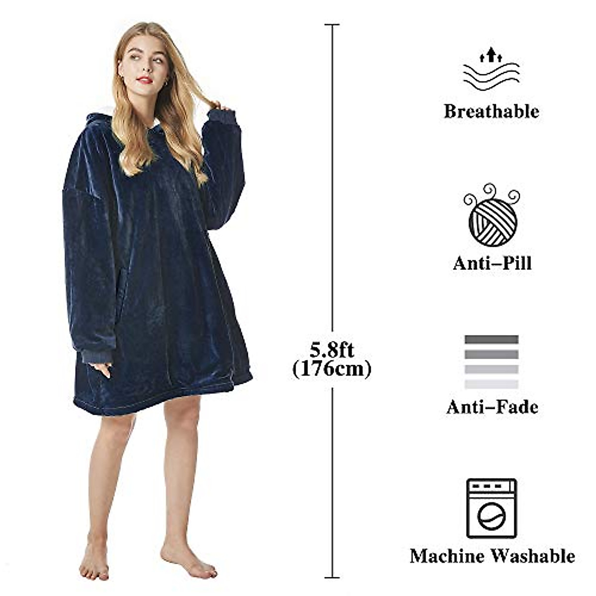 Felicigeely Blanket Sweatshirt,Oversized Fleecehug Hoodie Wearable Blanket,Soft Warm Comfortable Giant Front Pocket for Adults Men Women Teens Friends(2 PCS)