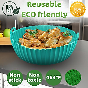 MG ONE 2-Pack Reusable Silicone Air Fryer Liners - Silicone Air Fryer Accessories - Silicone Air Fryer Basket, 7.5 inch Blue+Pink Liners For 3 to 5 Qt Air Fryer