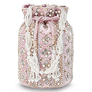 Aheli Indian Potli Bags for Women Evening Bag Clutch Ethnic Bride Purse with Drawstring (P25PK)