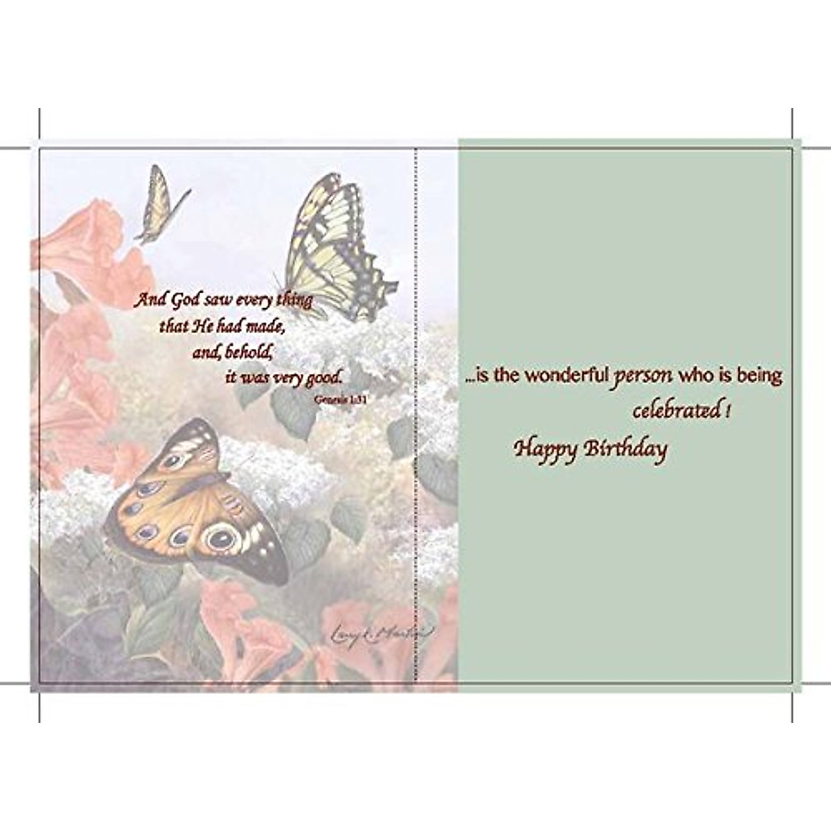 Gracefully Yours Blessed Birthday Greeting Cards Featuring Butterflies by Artist Larry Martin, 12, 4 Designs/3 Each with Scripture Message