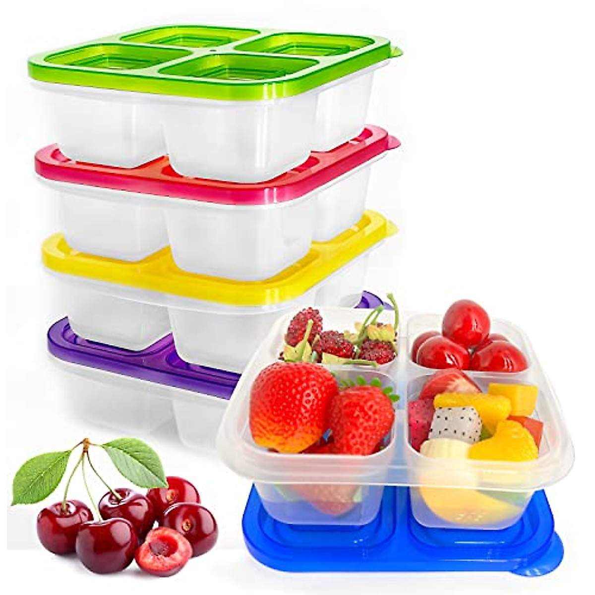 WHSNDL 4-Compartment Bento Snack Boxes Reusable Meal Prep Containers BPA-Free Food Containers for Kids, Boys & Girls After Meal Snack Containers Suitable for school, travel, picnic(5 Pack)