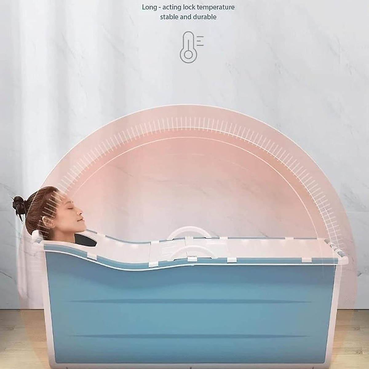 MegLob Lightweight Foldable Bathtub, Foldable Collapsible Bathtub Portable Bathtub Adult, Large Foldable Soaking Freestanding Bathtub with Lids, Ideal for Hot Bath Ice Bath for RV,Blue