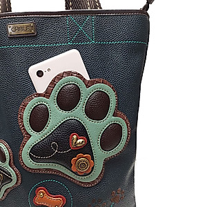 CHALA Handbags Big- Everyday Tote Women Handbag with Zip Around Wallet (Navy Paw Tote + White Paw Wallet)