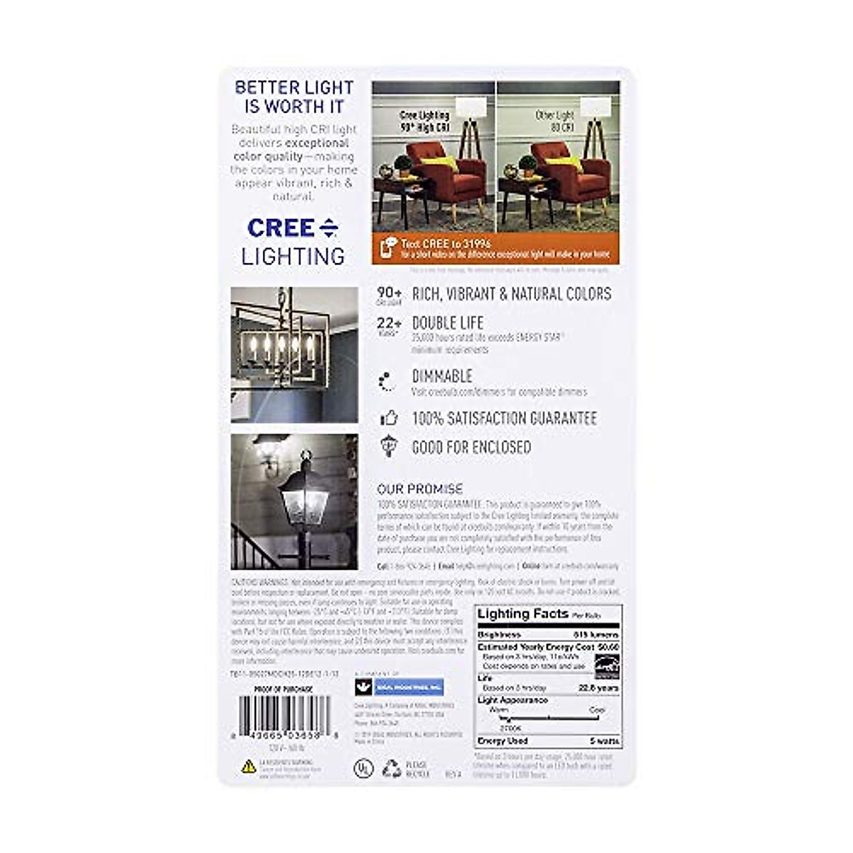 Cree Lighting TB11-07027MDCH25-12DE12-1-12 B11 Clear Glass Filament Candelabra 75W Equivalent, 700 lumens, Dimmable LED Bulb, 2 Count (Pack of 1), Soft White