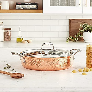 Lagostina Q5544764 Martellata Tri-ply Hammered Stainless Steel Copper Dishwasher Safe Oven Safe Stockpot / Casserolle Cookware, 5-Quart, Copper